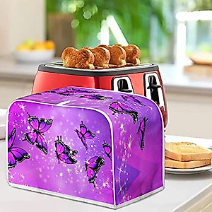 Gomyblomy Purple Butterflies Toaster Cover Polyester 4 Slice Toaster Appliance Dust- Proof Cover for Kitchen Appliance Dust and Fingerprint Protection
