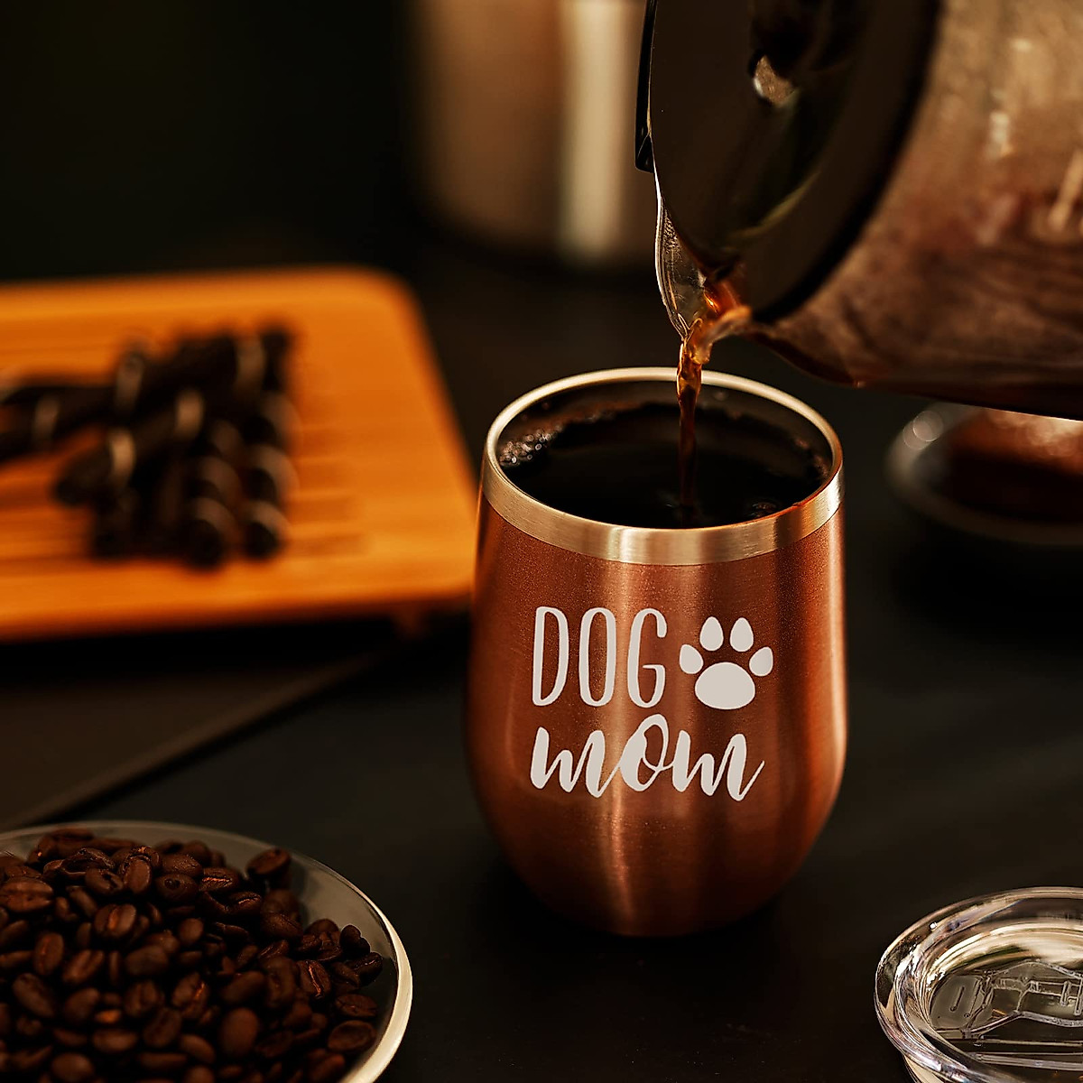 Dog Mom Wine Tumbler Dog Mom Tumbler for Dog Lovers Mother Women from Daughter Son Mothers Day Birthday Christmas Gifts for Mom Wife 12 Ounce Dog Wine Tumbler with Lid Straw and Gift Box Rose Gold