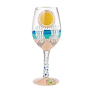 Enesco Designs by Lolita Sun on The Beach Artisan Hand-Painted Wine Glass, 1 Count (Pack of 1), Multicolor