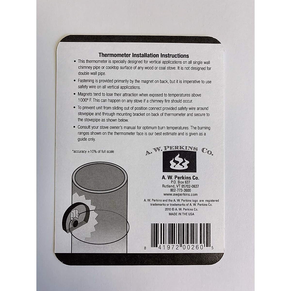 A.W. PERKINS CO Stove Pipe Thermometer for Wood Stoves | Magnetic