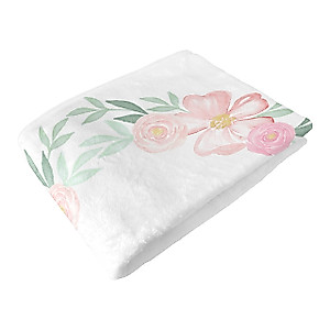 Sweet Jojo Designs Woodland Bunny Girl Milestone Blanket Monthly Newborn First Year Growth Mat Baby Shower Memory Keepsake Gift Picture - Blush Pink Mint Green Grey Boho Floral Watercolor Rose Flower