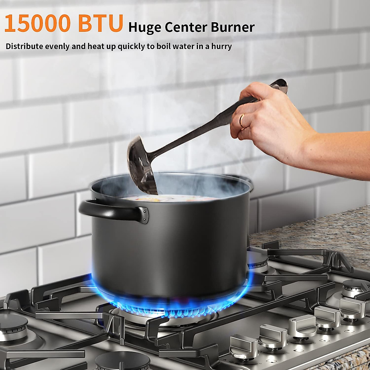 30 Inch Gas Cooktop with 6 Metal Knob, Dalxo 5 Italy Defendi Burner Gas Stovetop, Food-grade Stainless Steel Built-In Gas Hob, NG/LPG Convertible Gas Range Top for Kitchen, Thermocouple Protection