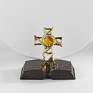 CRYSTOCRAFT Mini Bible Series Gift with Austrian Crystal Studded Art Home Decor for Your Loved One, Friends (Gold) (Mini Cross Bible Story B)