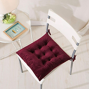 Set of 4 Chair Pads 40 X 40 cm Seat Cushions with Ties Soft Velvet Comfortable Square Cushions, for Dining Chairs Kitchen Living Room Patio Garden Indoor Outdoor,Burgundy,Burgundy