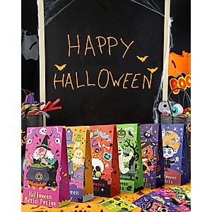 Gcardist Halloween Treats Bags 30 PCS Party Favors with 6 Designs, 3x5x9.5 Inches for Trick or Treat Festival - Includes Stickers - Happy Halloween Candy Bags
