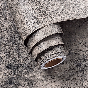 FunStick 15.7"x240" Stained Grey Concrete Contact Paper for Countertops Self Adhesive Removable Concrete Wallpaper Peel and Stick Industrial Faux Cement Wall Paper Roll for Bathroom Living Room Desk