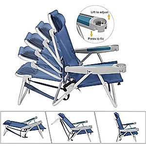 REDCAMP Folding Beach Chair 2 Pack Aluminum 5-Position, Lightweight Backpack Reclining Beach Chair with Cup Holder and Pillow for Sand Concert