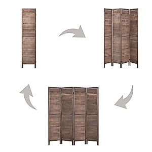 Jolicasa 5.6 ft. Tall- 16" Wide- Wood Room Divider, Divider Freestanding 6 Panels, Divider,Decorative Panel, Wooden Privacy Screen, Panels Folding Partition Wall, (Brown, Panel)