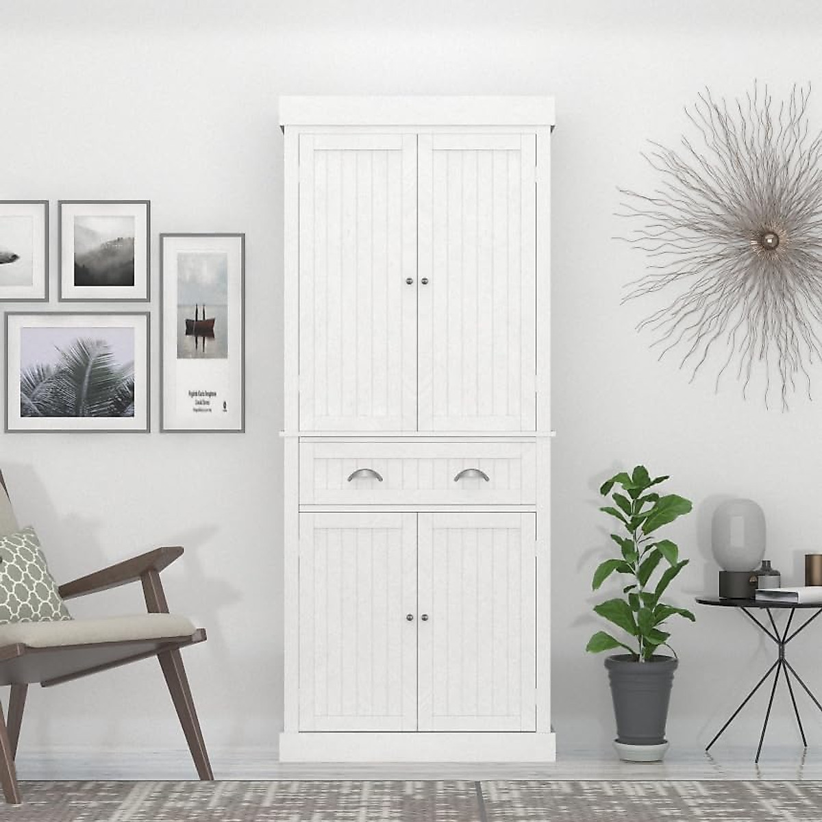 DalyLuxa 72" Freestanding Kitchen Pantry Storage Cabinet with Doors and 5 Adjustable Shelves, Tall Cupboard with Large Drawer for Dinning Room, Laundry Living Room, White