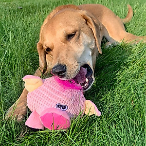 SmartPetLove Snuggle Puppy Tender-Tuffs Round Plush Dog Toys Bundle - Cow, Pig, and Elephant - Large Tough Animal Squeaky Ball Toys