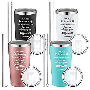 Rtteri 4 Pcs Employee Appreciation Gifts Bulk Thank You Gifts for Coworkers 20 oz Stainless Steel Insulated Motivational Tumbler Travel Mug Inspirational Gifts for Women(Colorful)