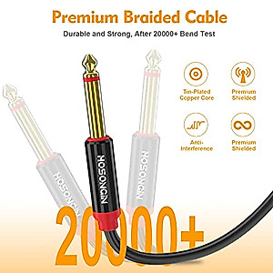 HOSONGIN Dual 1/4 inch TS to Dual 1/4 inch TS Stereo Interconnect Insert Cable, PVC Jacket Gold-Plated Plug Double Shielding Cable, 3.3 Feet