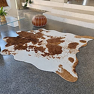 rugoo Premium Brown Cowhide Rug 6.4 ft x 8.5 ft Faux Cowhide Rug Cow Print Rug Faux Animal Skin Rug for Living Room Bedroom Nursery Western Decor