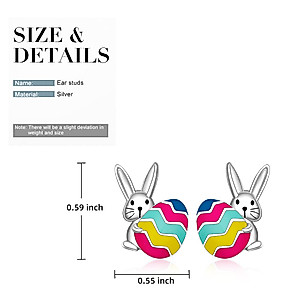Rabbit Earrings Bunny Earrings for Women Egg Easter Bunny Sterling Silver Stud Fun Animal Easter Jewelry