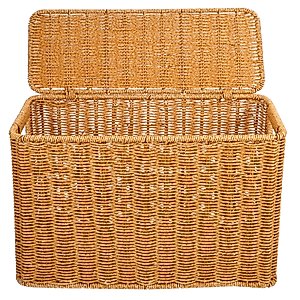 jojofuny Wicker Storage Baskets with Lids, Rattan Magazine Holder, Weave Sundries Basket, Woven Storage Container, for Storage, Living Room, Toy Organizing