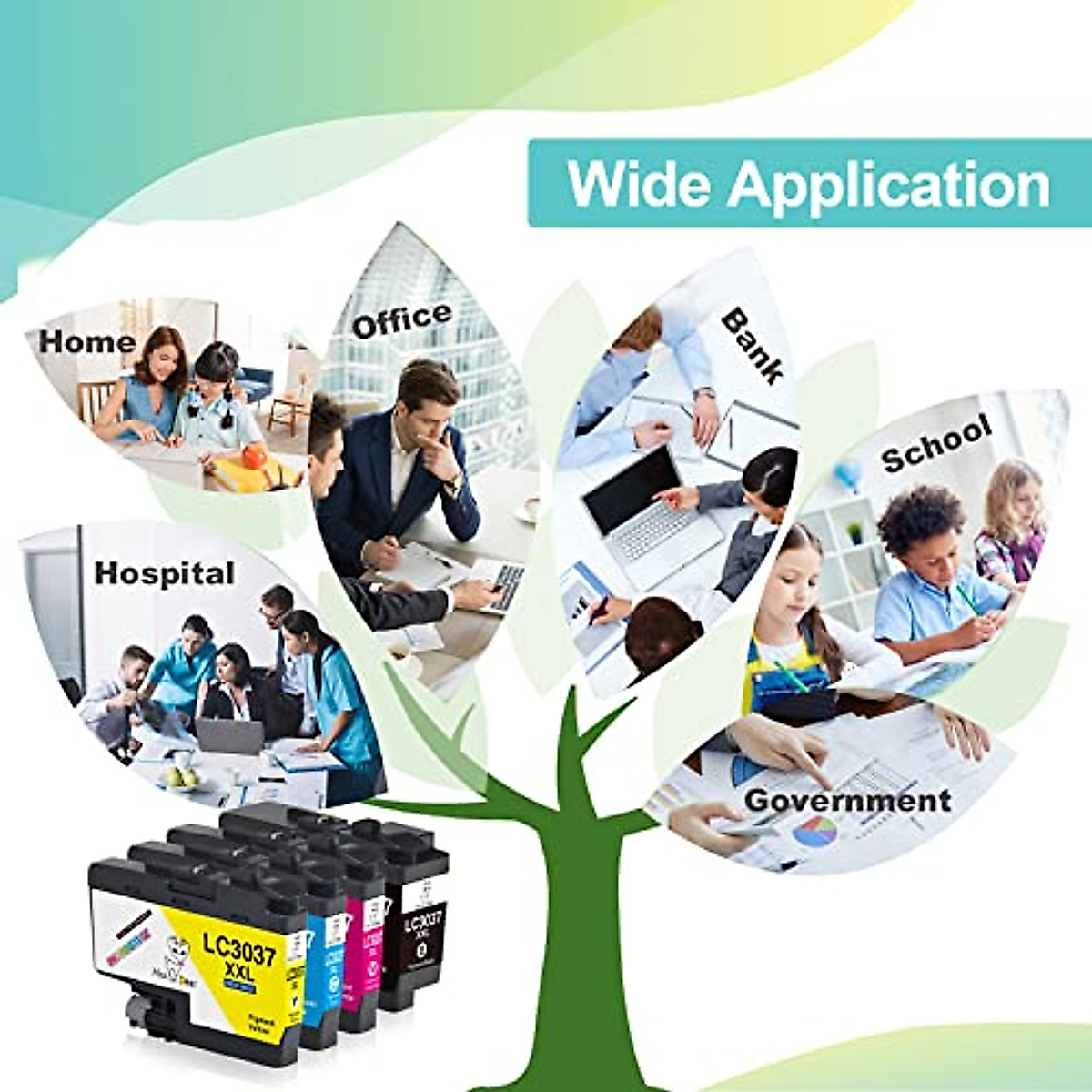 Miss Deer Compatible LC3037 Ink Cartridges High-Yield Replacement for Brother LC 3037 XXL LC-3037XXL LC3037BK for MFC-J6945DW MFC-J6545DW MFC-J5845DW MFC-J5945DW (Black Cyan Yellow Magenta, 4 Packs)