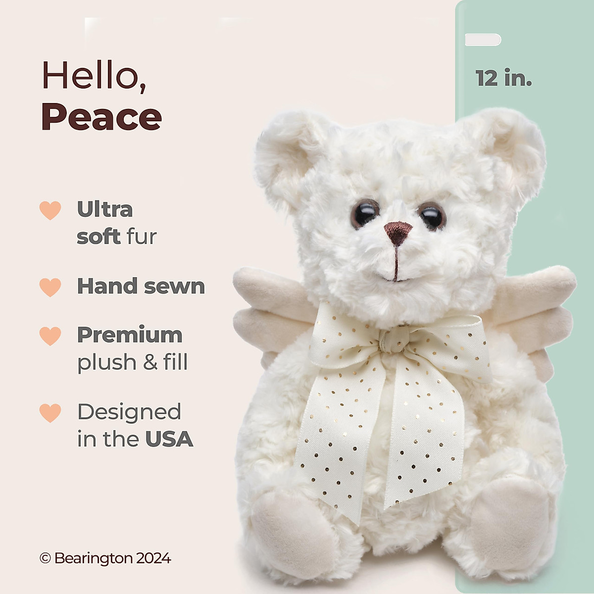 Bearington Peace, 12 Inch Teddy Bear Angel Stuffed Animal, Makes a Great Gift for Baptism, Birthday, Anniversary, or Holiday