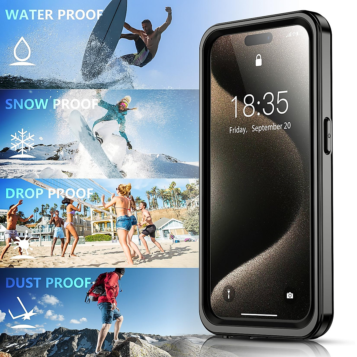 Justcool for iPhone 15 Pro Max Case Waterproof [14FT Military Dropproof] [IP68 Underwater] Built-in Screen Protector & [Tempered Glass Camera Lens Protector] Full Body Shockproof Phone Case, Black