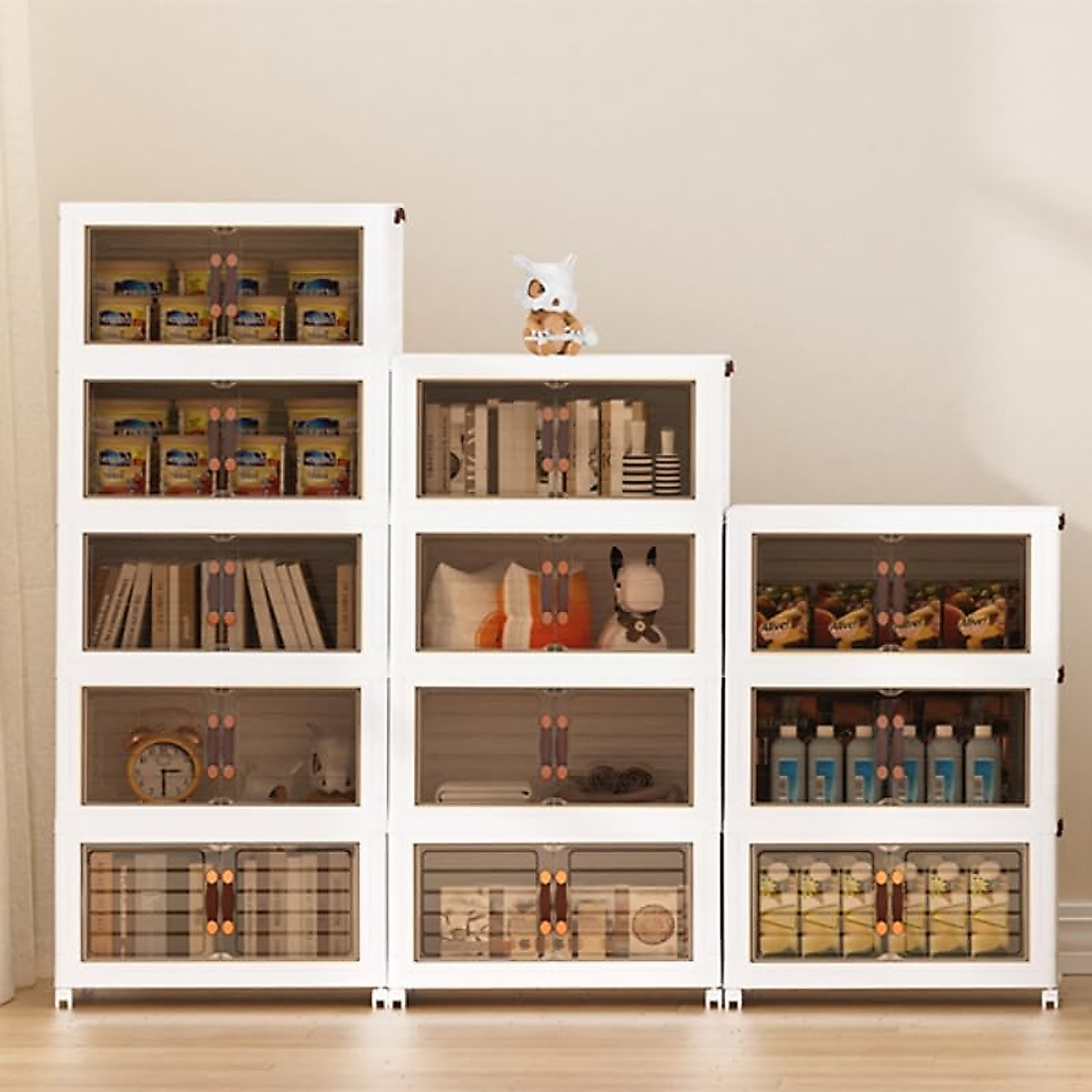 SIRIRIC Storage Bins with Lids- 5 Tiers 275Qt Plastic Collapsible Storage Bins, Closet Organizers and Storage, Folding Storage Box with Wheels, Large Stackable Storage Bins with Front Door