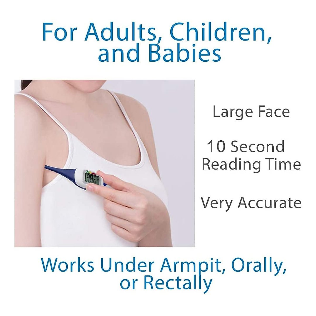 Apex Large Face LCD Fast Read Digital Thermometer for Adults and Children - Instant Read Thermometer for Fever Detection with Quick 10 Second Read Time (Packaging May Vary) (Pack of 2)