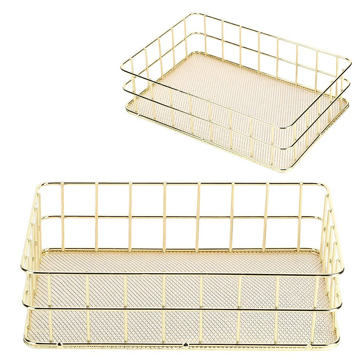 Wire Mesh Basket, Golden Iron Storage Basket Multifunctional Wire Mesh Desktop Storage Organizer for Home (Large Size)