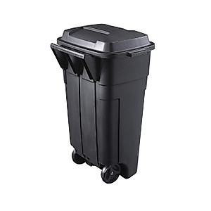 Rubbermaid Roughneck Heavy-Duty Wheeled Trash Can with Lid, 34-Gallon, Black, for Outdoor Use