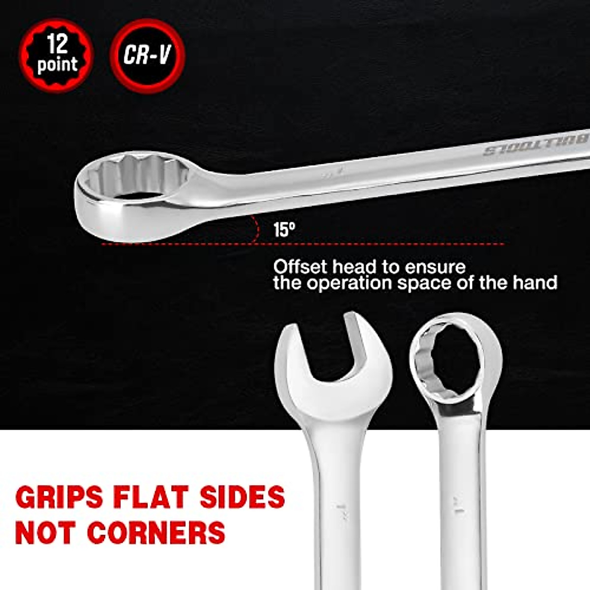 BULLTOOLS 32-Piece Combination Wrench Set, SAE and Metric 1/4"-1" & 7mm-22mm Wrenches Chrome Vanadium Steel Box End and Open End Standard Wrench Set with Case