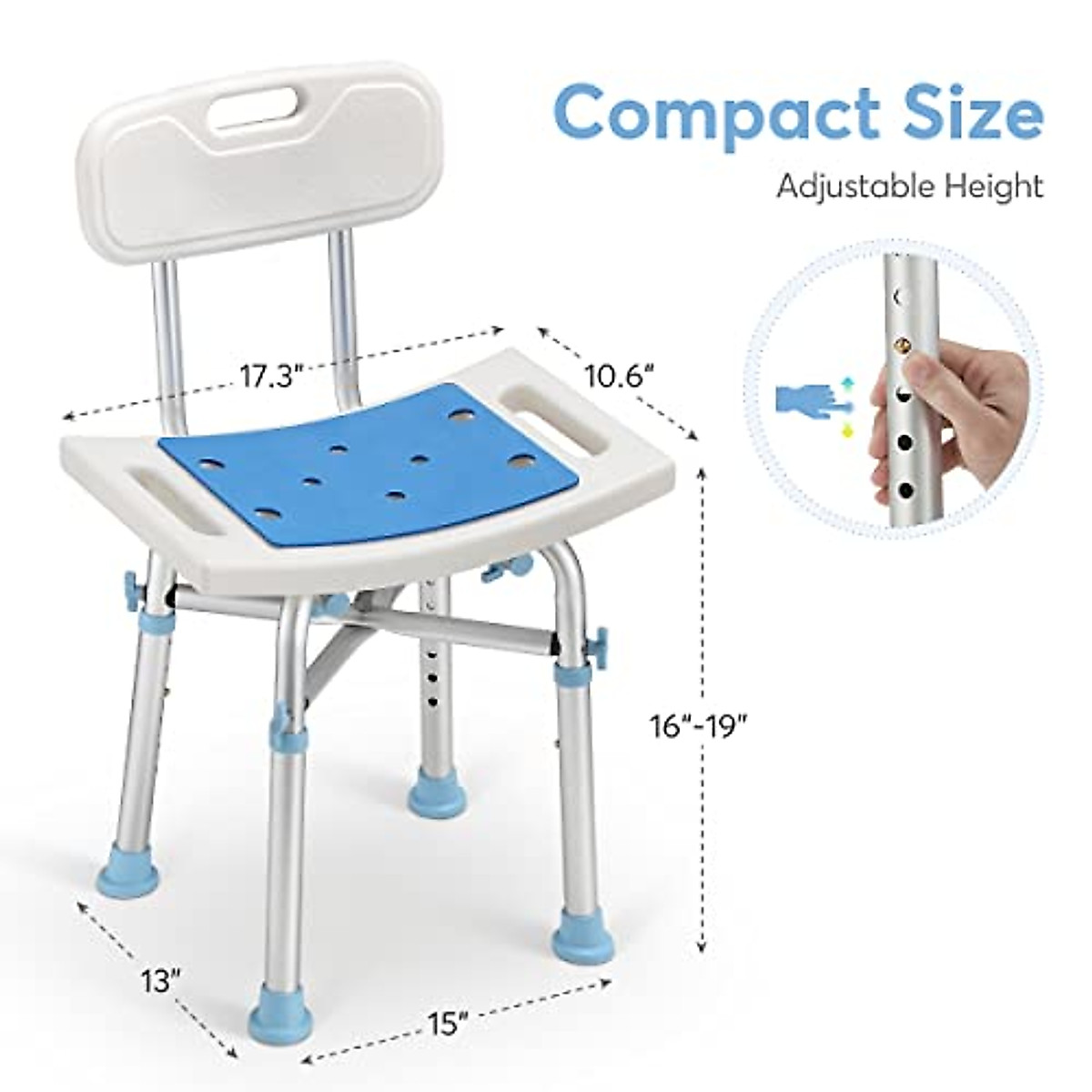 OasisSpace Heavy Duty Shower Chair with Back 500lb, EVA Padded Bath Seat with Height Adjustable Tube- Medical Tool Free Anti-Slip Shower Bench Bathtub Stool for Elderly, Senior, Handicap & Disabled