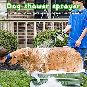 GINDOOR 6 Pieces Pet Bathing Tool Set Include Hose Spray Nozzle Livestock Foamer Soap Dispenser with Connectors and Dog Rubber Comb Brush, Dog Bathing Sprayer for Pets Showering …