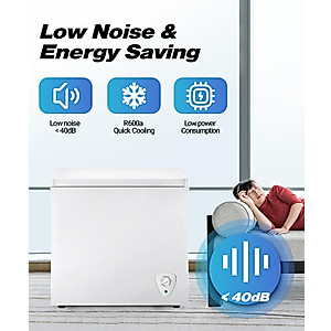 rosmena 7.0 Cu.Ft Deep Freezer-Chest Freezer with Adjustable Temperature, Top Open Door Small Freezer Perfect with Removable Basket for Home, Kitchen, Garage, Office, Shop, RVs, White