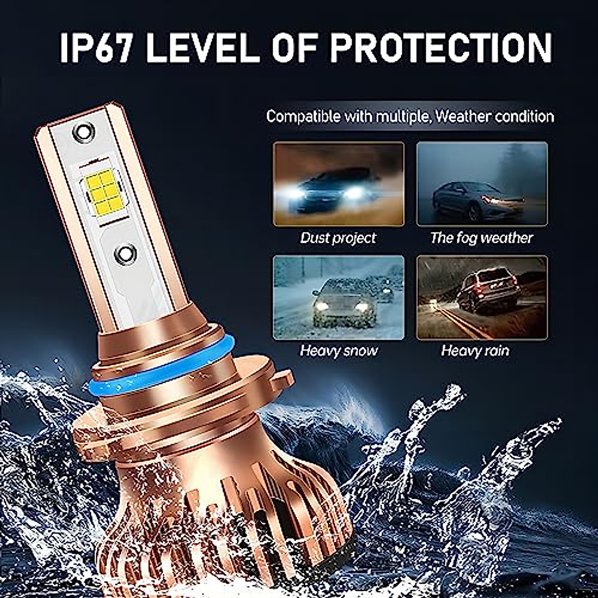 Jawmoy Pack-2 9005 Car Headlights LED Bulbs, 6000K 3570 Lamp Beads Aviation Aluminum Radiator Bulb, 9600LM 55W Waterproof Plug and Play Super Bright Light Bulbs for Most Cars (Gold)