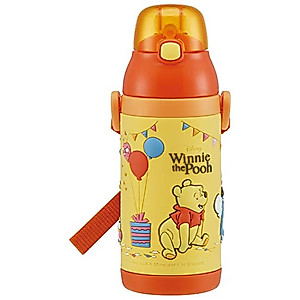 Skater SSPV4 Stainless Steel Children's Water Bottle, 12.8 fl oz (380 ml), Straw Drinking, 3D, Winnie the Pooh, Disney