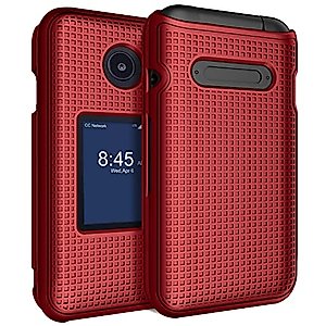Case for Consumer Cellular Verve Snap Flip Phone, Nakedcellphone Slim Hard Shell Protector Cover with Grid Texture for for Z2336CC - Red