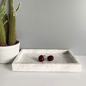 StonePlus Natural Marble Elegant Jewelry Tray Small Stone Organizer for Dressroom/Bathroom/Coffeeshop (Volakas White, Glossy, 9.84Lx5.91Wx1.18H)