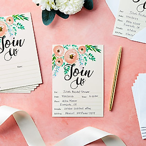 Juvale Invitation Cards - 50 Fill-In Floral Classy Cards with Envelopes. Great for Birthday, Bridal, Baby Shower and Wedding Invitations, 5 x 7 In, Postcard Style
