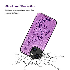 Vaburs Compatible with iPhone 13 Mini Case Wallet with Card Holder, Embossed Butterfly Pattern PU Leather Double Buttons Flip Shockproof Protective Cover for Magnetic Car Mount 5.4 Inch (Purple)