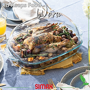 Simax Casserole Dish For Oven: Glass Baking Dish With High Lid Set – Microwave, Oven, and Dishwasher Safe Cookware – Borosilicate Glassware – 8 Qt. Large Baking Dish