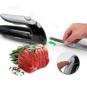 NutriChef Upgraded Premium NutriChef Electric Knife - 8.9" Carving Knife, Serrated Blades, Lightweight, Ergonomic Design Easy Grip, Easy Blade Removal, Great For Thanksgiving, Meat & Cheese, Black -