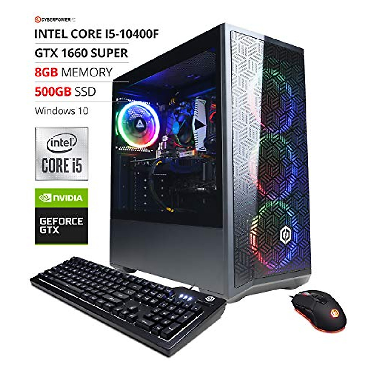 CyberpowerPC Gamer Xtreme VR Gaming PC, Intel i5-10400F 2.9GHz, GeForce GTX 1660 Super 6GB, 8GB DDR4, 500GB NVMe SSD, Wi-Fi Ready & Windows 10 Home (GXiVR8060A10)