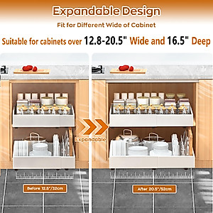 Pull Out Cabinet Organizer Pull Out Drawers for Cabinets with 4pcs Divider Racks, 12.8"-20.5" W and 16.5" D Adjustable Heavy Duty Cabinet Pull Out Shelves Kitchen Cabinets Slide Out Drawers