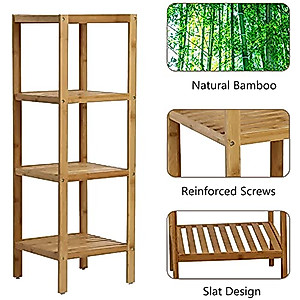 buenotoys 100% Bamboo Bathroom Shelf Corner Shelf Narrow Shelving Unit - Storage Rack Organizer, Plant Stand for Bathroom Kitchen Living Room (4-Tier)