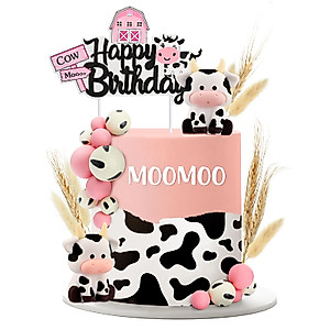 Pinkunn 23 Pcs Cow Cake Topper Farm Cake Decor Cow Cake Decorations with Cow Miniature Figurines Animal Birthday Party for Cow Theme Baby Shower Boys Girls Birthday Party Cake Decorations Supplies