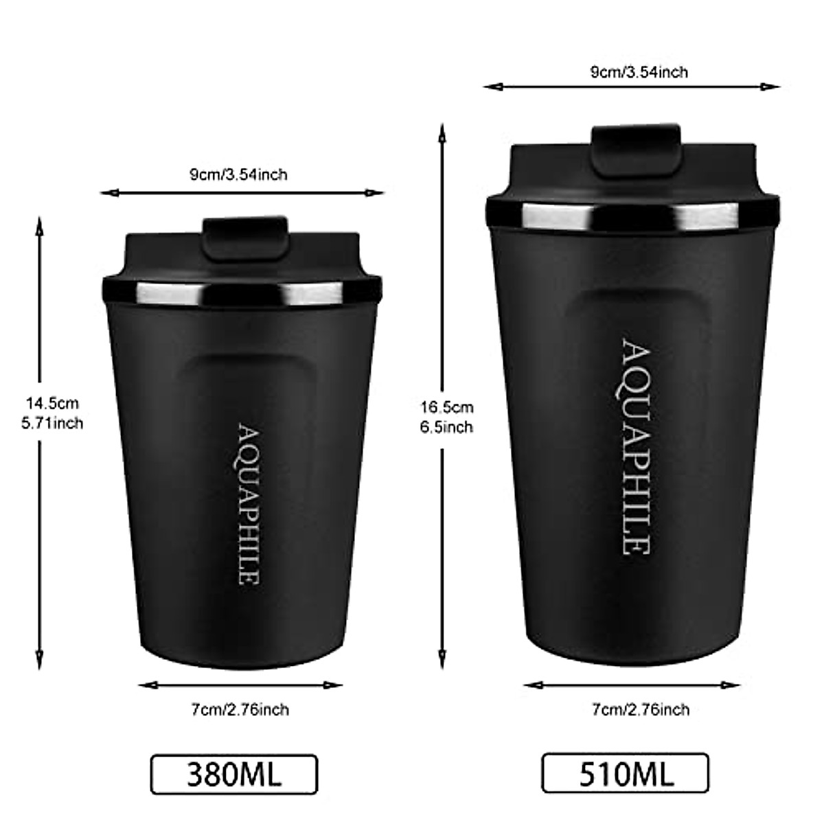 AQUAPHILE Reusable Coffee Cup, Coffee Travel Mug with Leak-proof Lid, Thermal Mug Double Walled Insulated Cup, Stainless Steel Portable Coffee Tumbler, for Hot and Cold Drinks(Black, 17 oz)