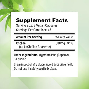 Nested Naturals Choline Bitartrate 500mg | High Potency Choline Supplements | Supports Cognitive Performance & Liver Function | 100% Vegan & Non-GMO Choline | 90 Vegan Capsules