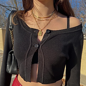 JoycuFF Dainty Layered Initial Necklaces for Women, 18K Gold Plated Paperclip Chain Necklace Simple Cute Letter Pendant Initial A Choker Necklace Gold Layered Necklaces for Women