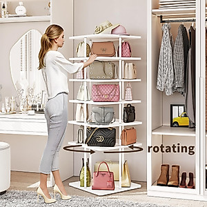DIMJ Rotating Shoe Rack Tower - 6-Tier Spinning Shoe Rack, Revolving 360 Shoe Organizer Spinning Tower for Storage of Shoes/Boots/Bags, Square Carousel Rotate Shoes Closet Organization White
