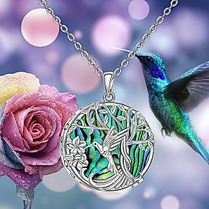 Hummingbird Necklace Hummingbird Urn Necklace for Ashes for Women Abalone Tree of Life Cremation Pendant Sterling Silver Memorial Keepsake Jewelry Mothers Day Gifts