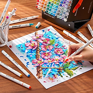 Shuttle Art 101 Colors Dual Tip Alcohol Based Art Markers,100 Colors plus 1 Blender Permanent Marker Pens Highlighters with Case Perfect for Illustration Adult Coloring Sketching and Card Making