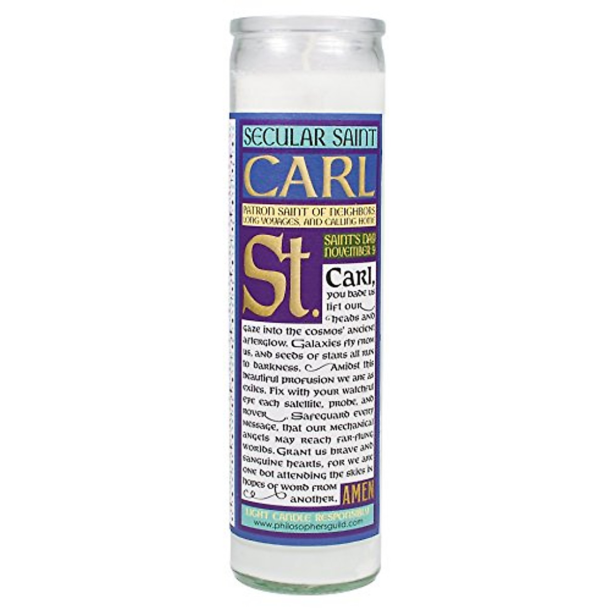 Carl Sagan Secular Saint Candle - 8.5 Inch Tall Glass Prayer Votive - Made in The USA