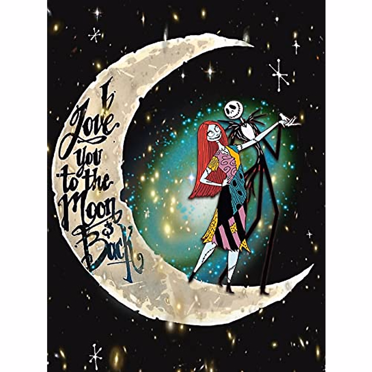 honrtreb DIY 5D Diamond Painting Halloween by Number Kits for Adults,Diamond Painting Jack and Sally with Moon,Round Full Drill Diamond Art Kits Craft for Home Wall Decor 11.8x15.7 inch